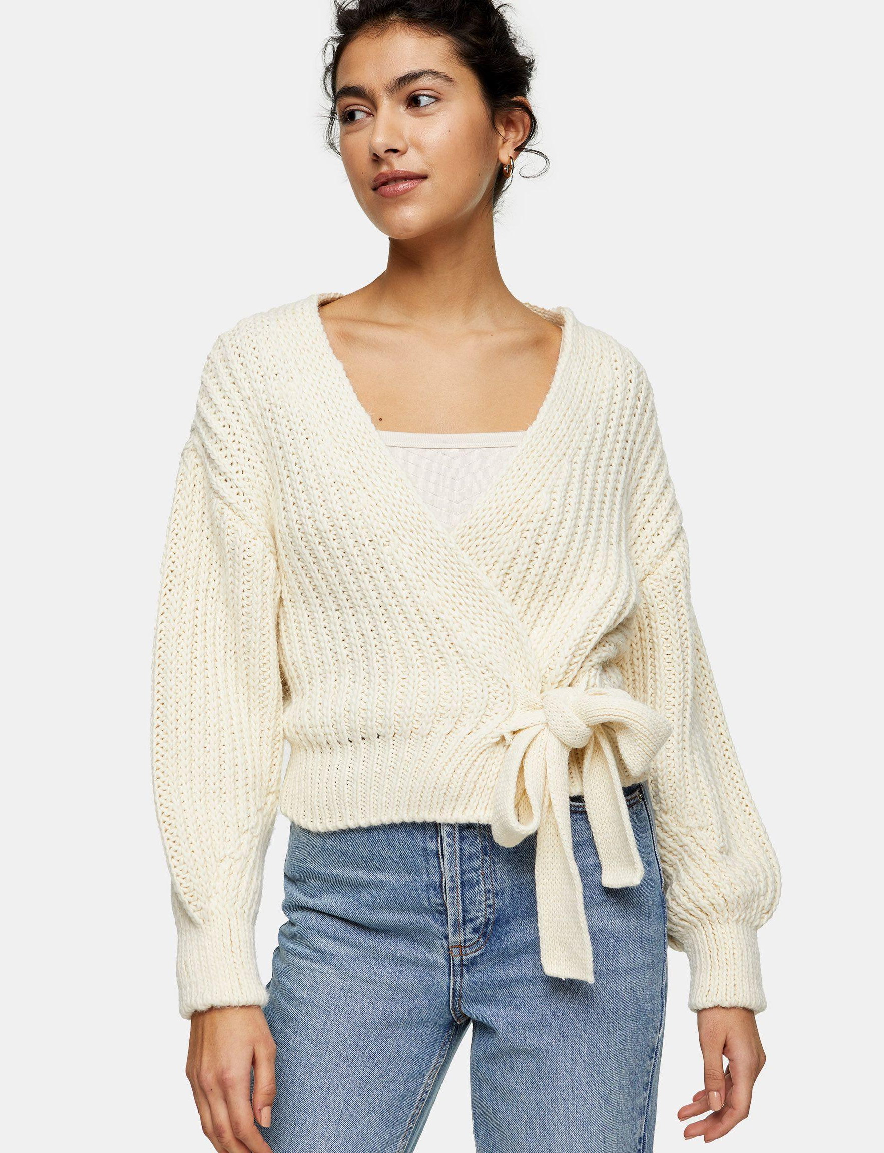 Cardigan tied from top to bottom with a dropped shoulder line » Weave ...