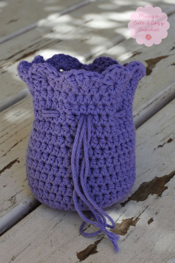 Crochet small drawstring bag » Weave Crochet