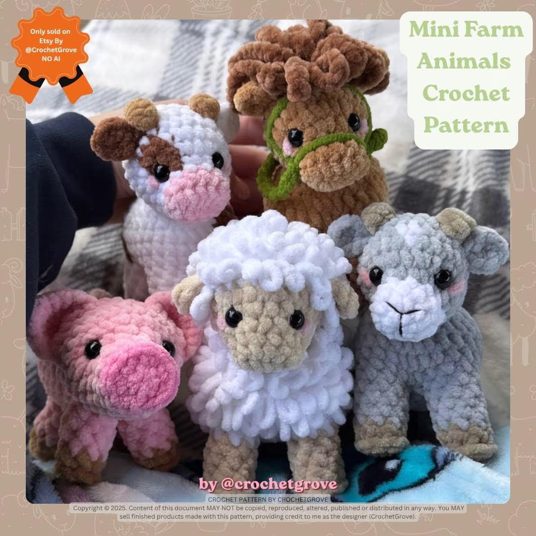 Mini Farm Animals Crochet Pattern Bundle Cow Pig Sheep Goat Horse ...